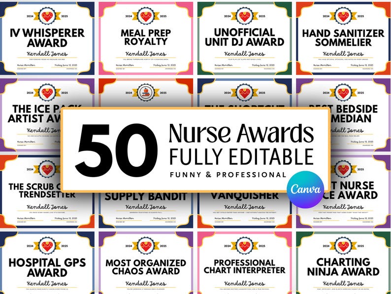 Funny Nurses Week Awards Canva Template: 50+ Customizable Certificates ...