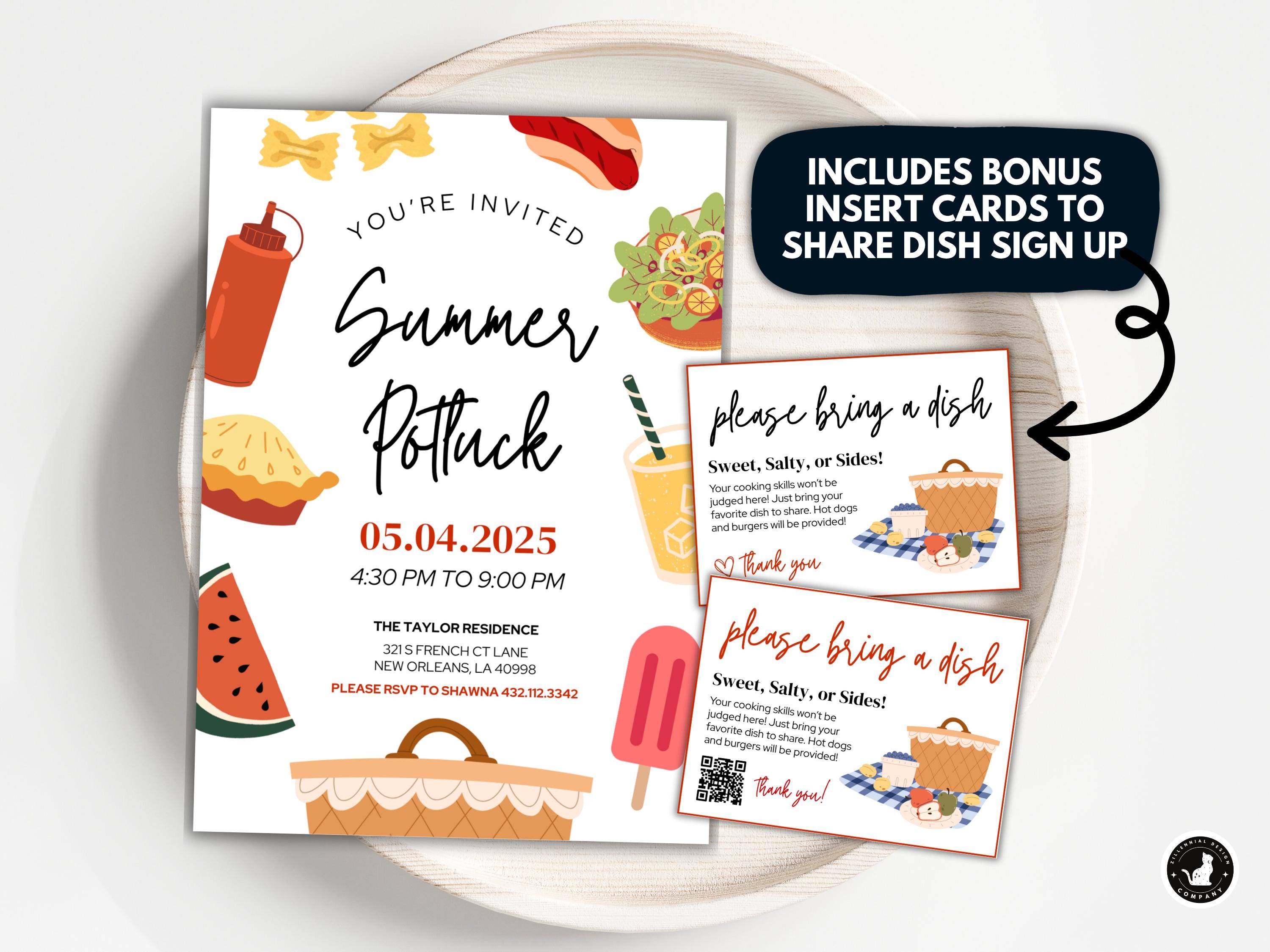 Editable Summer Potluck Picnic Invitation Canva Template for Printed or ...