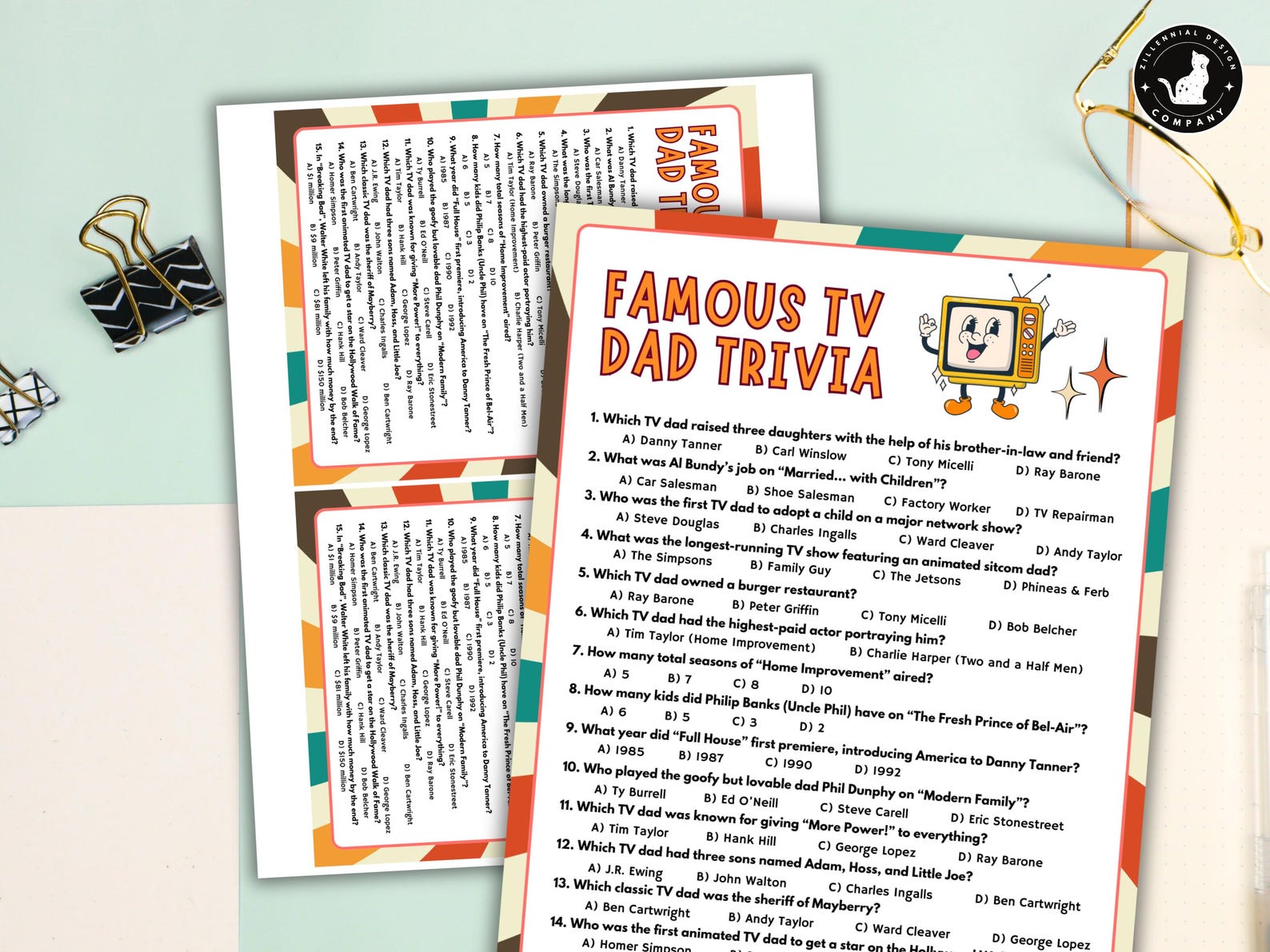 Father's Day TV Dad Trivia Game With Answers: Printable Family Fun (PDF ...