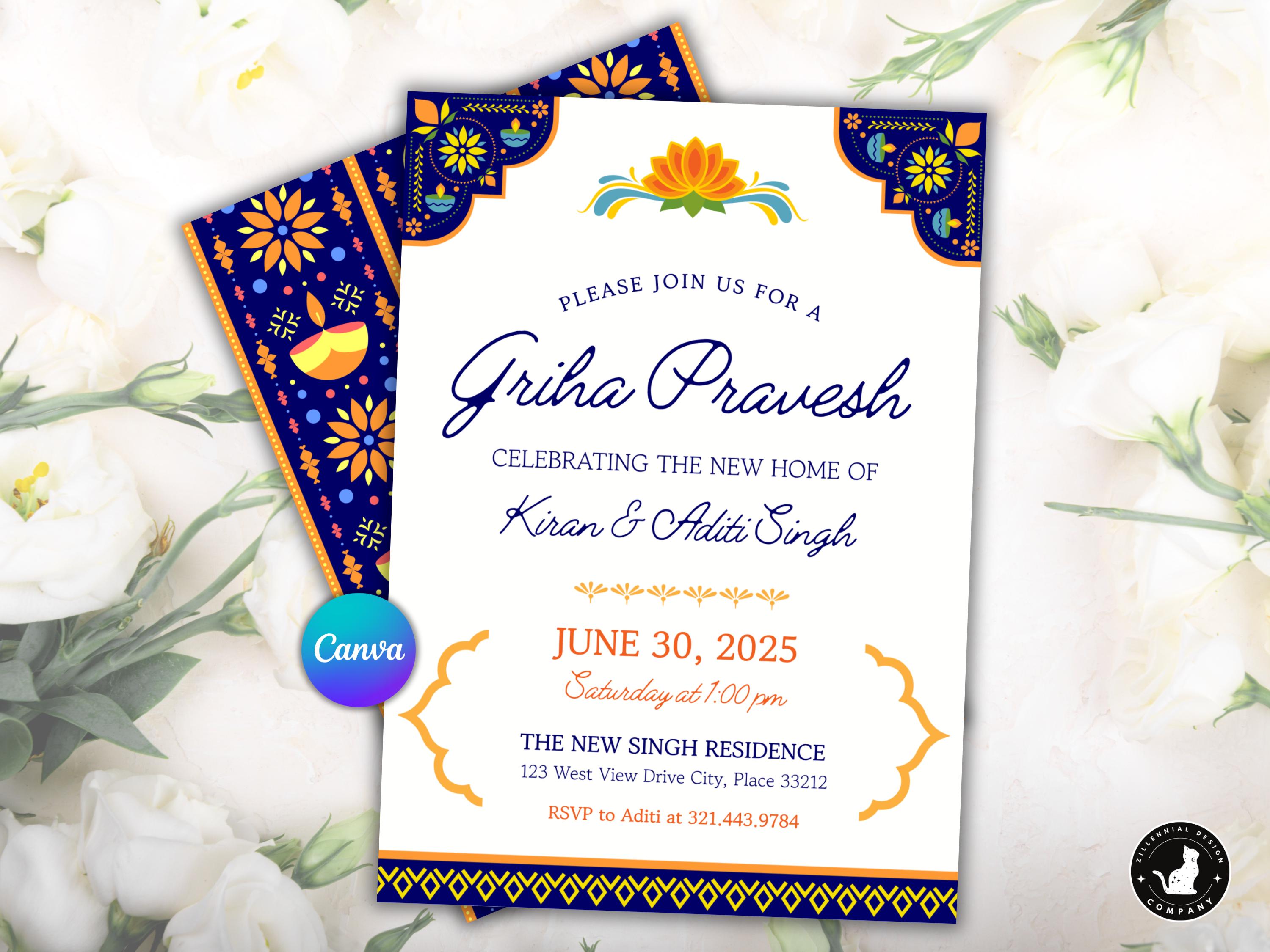 Griha Pravesh Indian Housewarming Invitation: Hindu House Warming ...