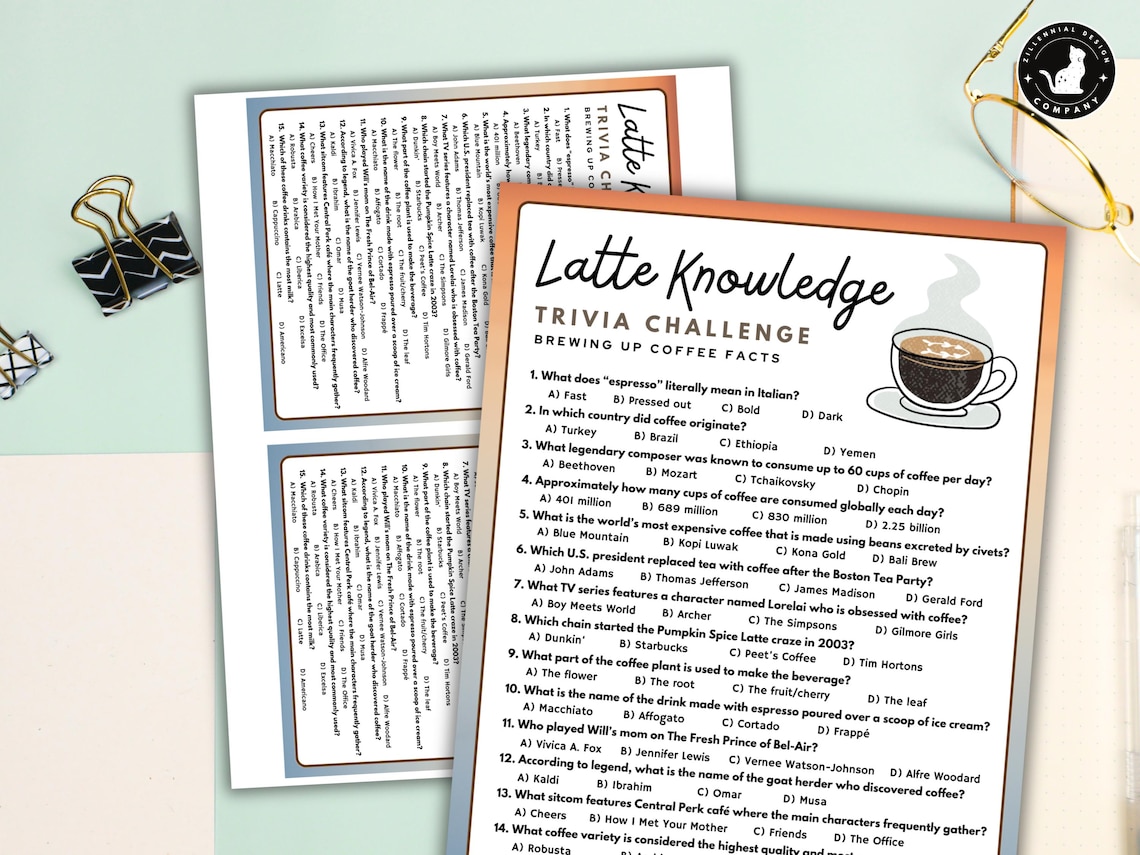 Coffee Trivia Game With Answers: Printable Cafe Quiz (PDF Download ...
