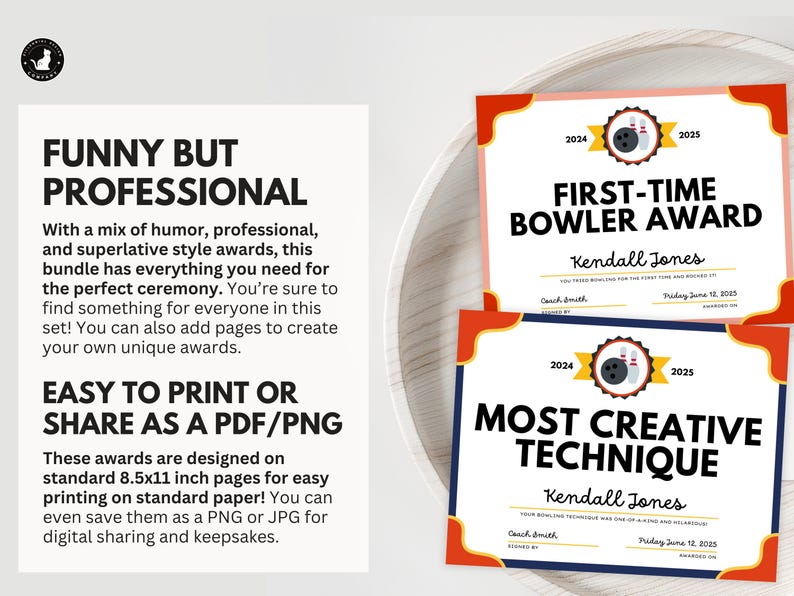 Funny Bowling Awards Certificates: Kids Sports Banquet Canva Template ...