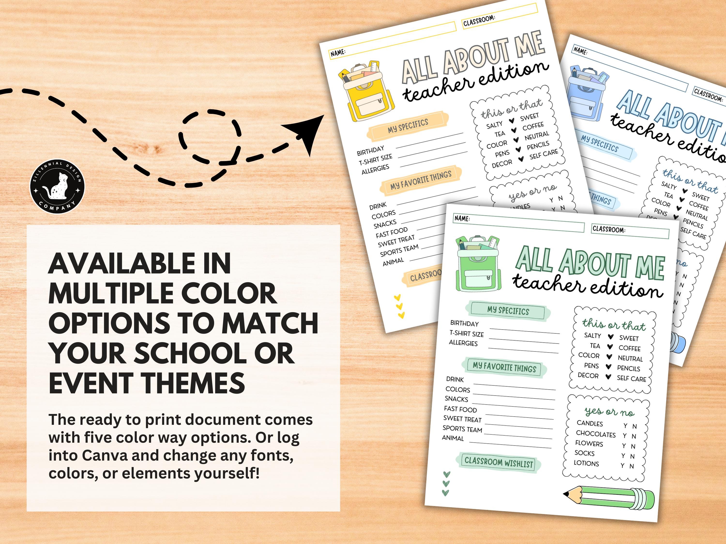 Teacher Appreciation Questionnaire Survey Favorite Things List ...