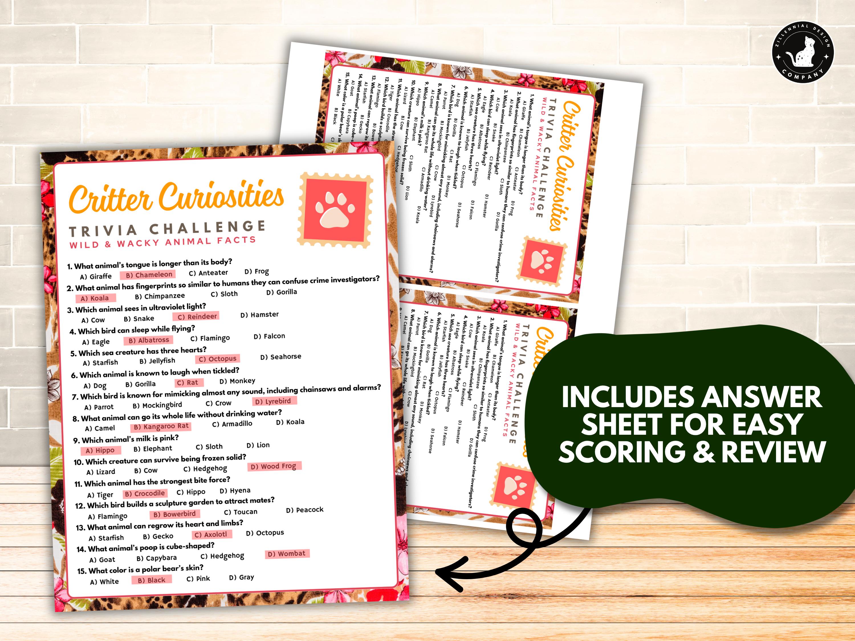 Weird Animal Facts Trivia Game With Answers: Printable Quiz Parties ...