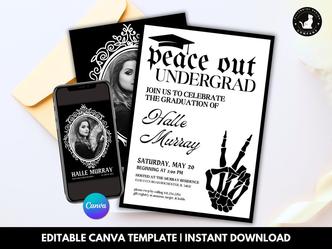 Goth Graduation Party Invitation Editable Canva Template | Class of ...