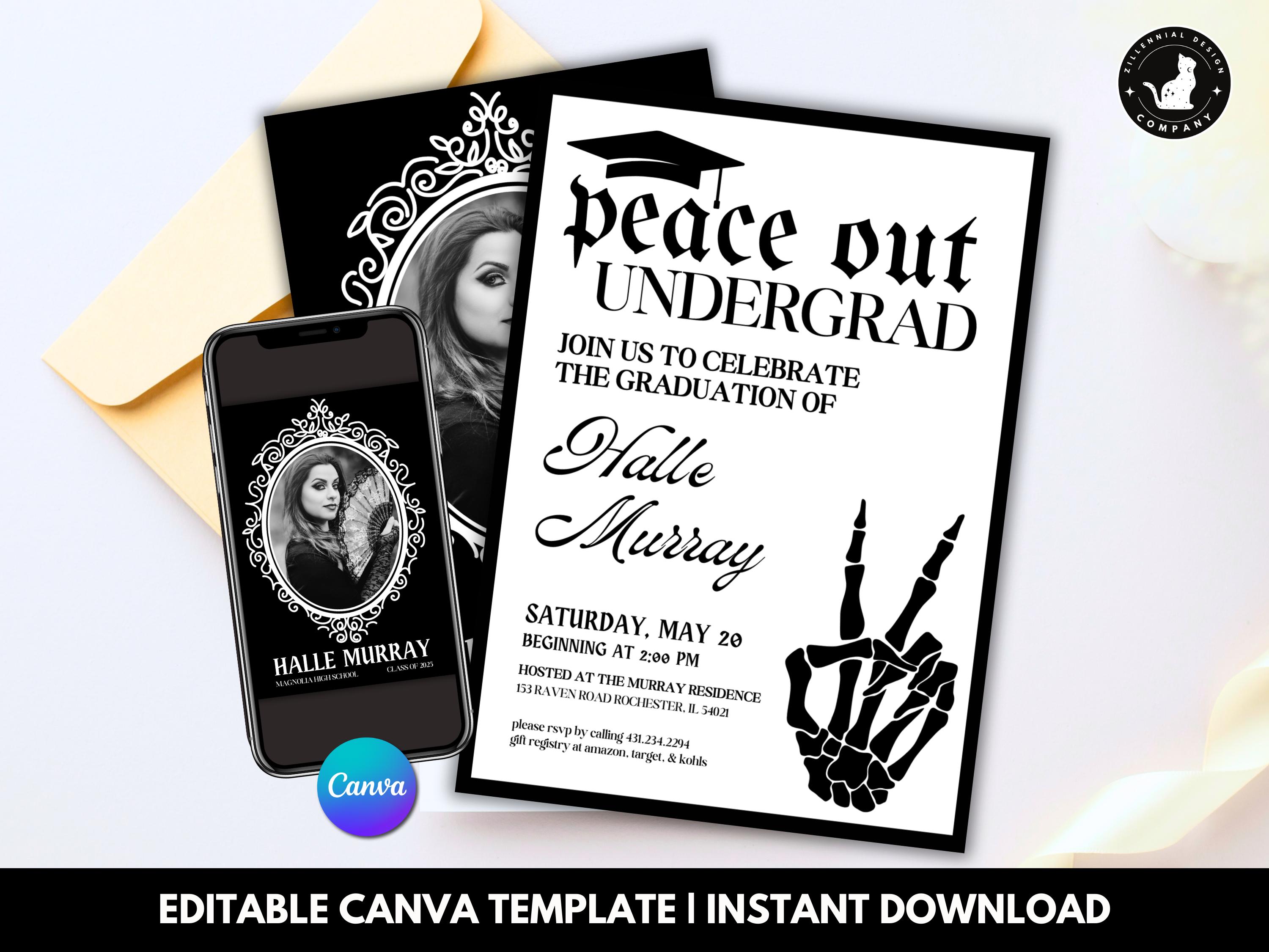 Goth Graduation Party Invitation Editable Canva Template | Class of ...