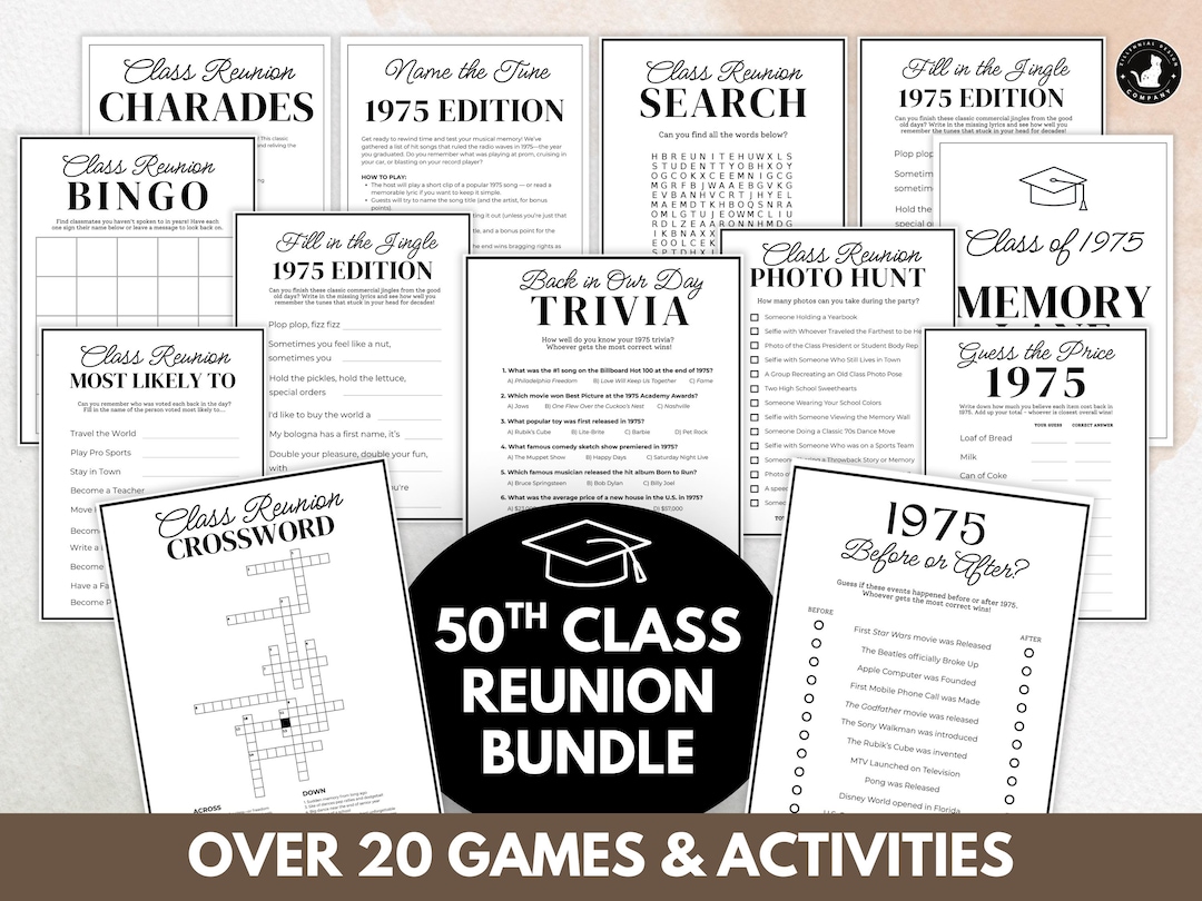 50th Class Reunion Games: 1975 Trivia, Bingo, Memory Wall, and More ...
