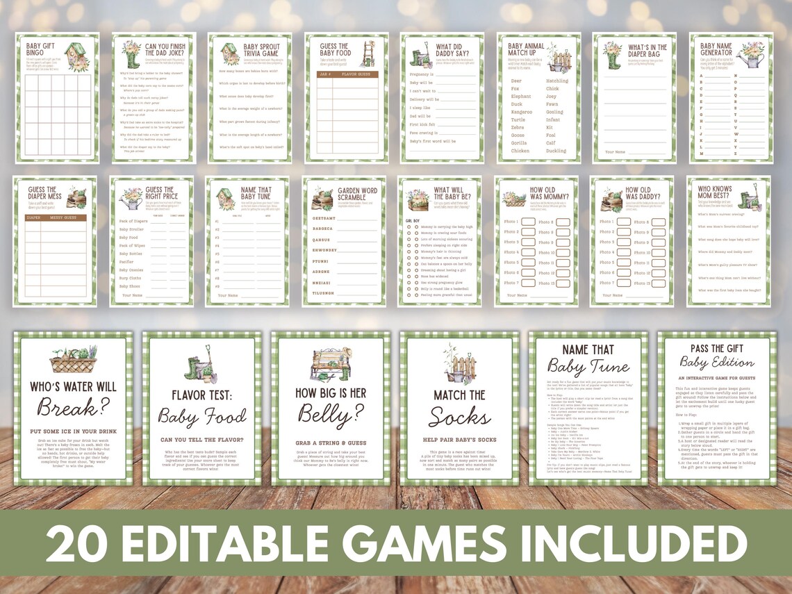 Little Sprout Baby Shower Games Bundle: Garden Theme (canva Template ...