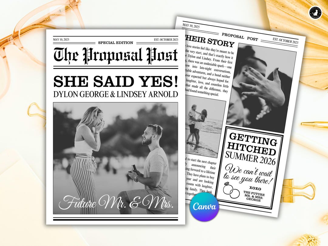 Engagement Newspaper Announcement: Printable Save the Date Vintage ...