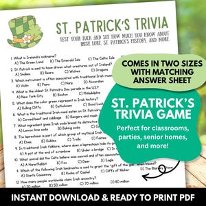 St Patricks Day Trivia Game Printable | Easy Activity St. Paddy Party ...