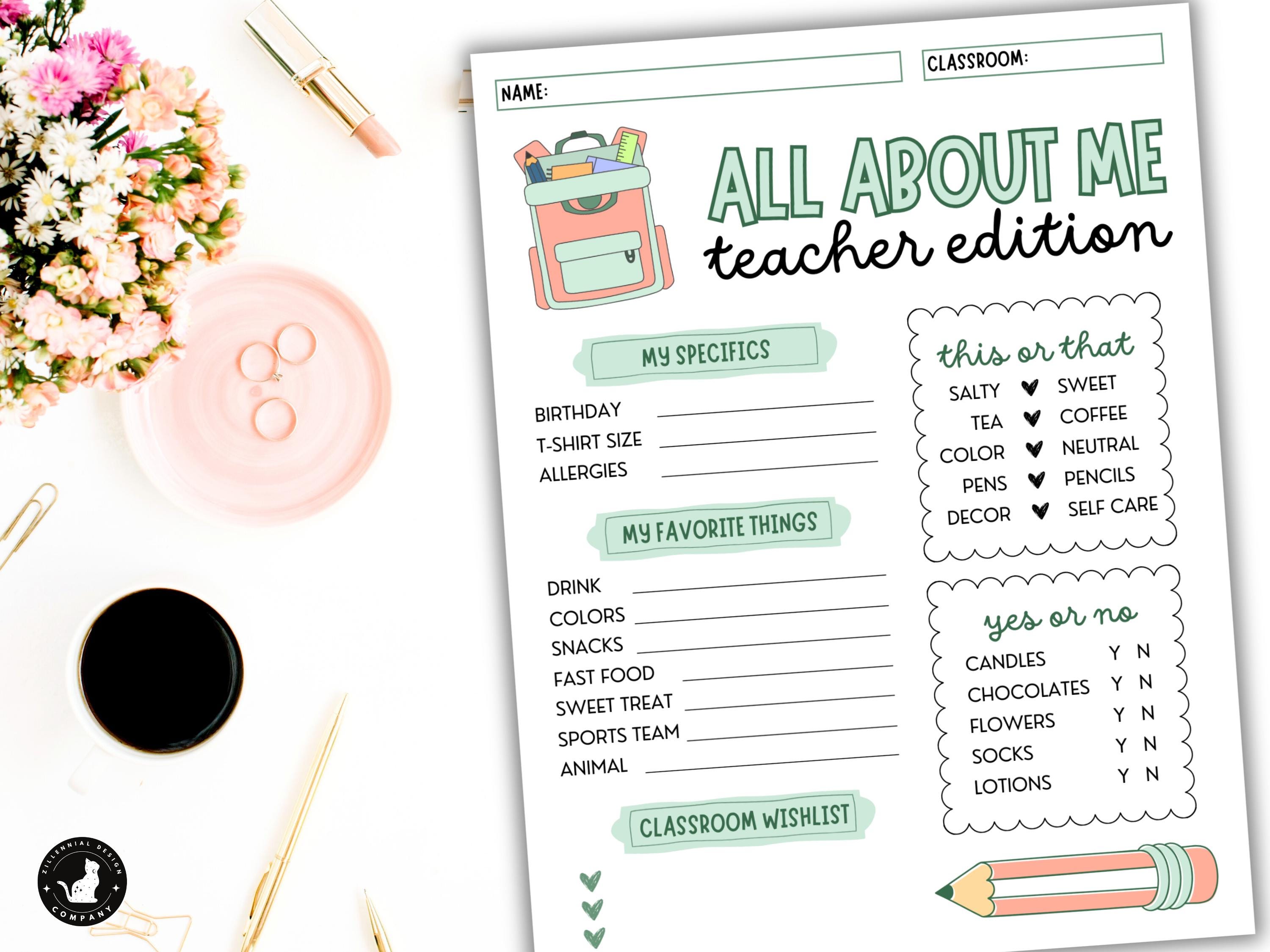 Teacher Appreciation Questionnaire Survey Favorite Things List ...