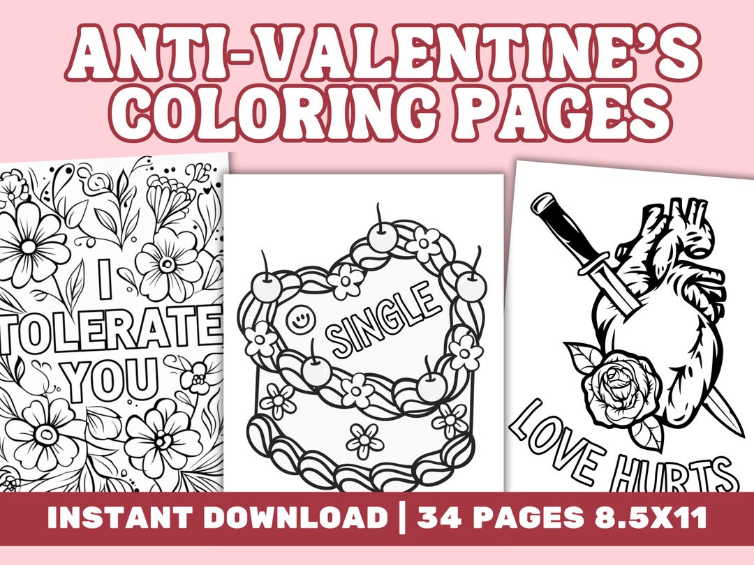 Anti-valentine’s Day Adult Coloring Page Book – Funny Sarcastic, Single ...