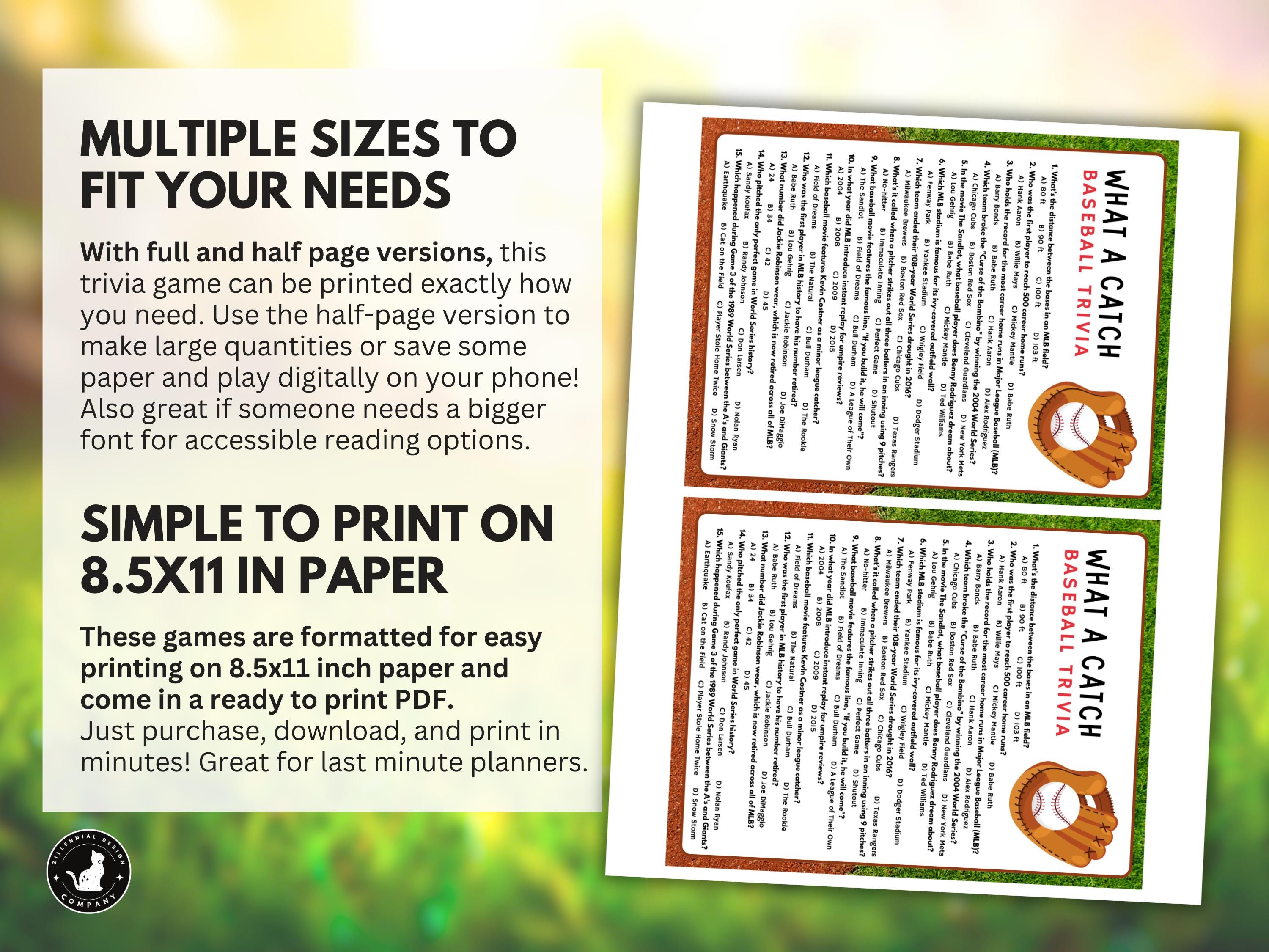 Printable Baseball Trivia Games Questions | Spring Trivia Opening Day ...