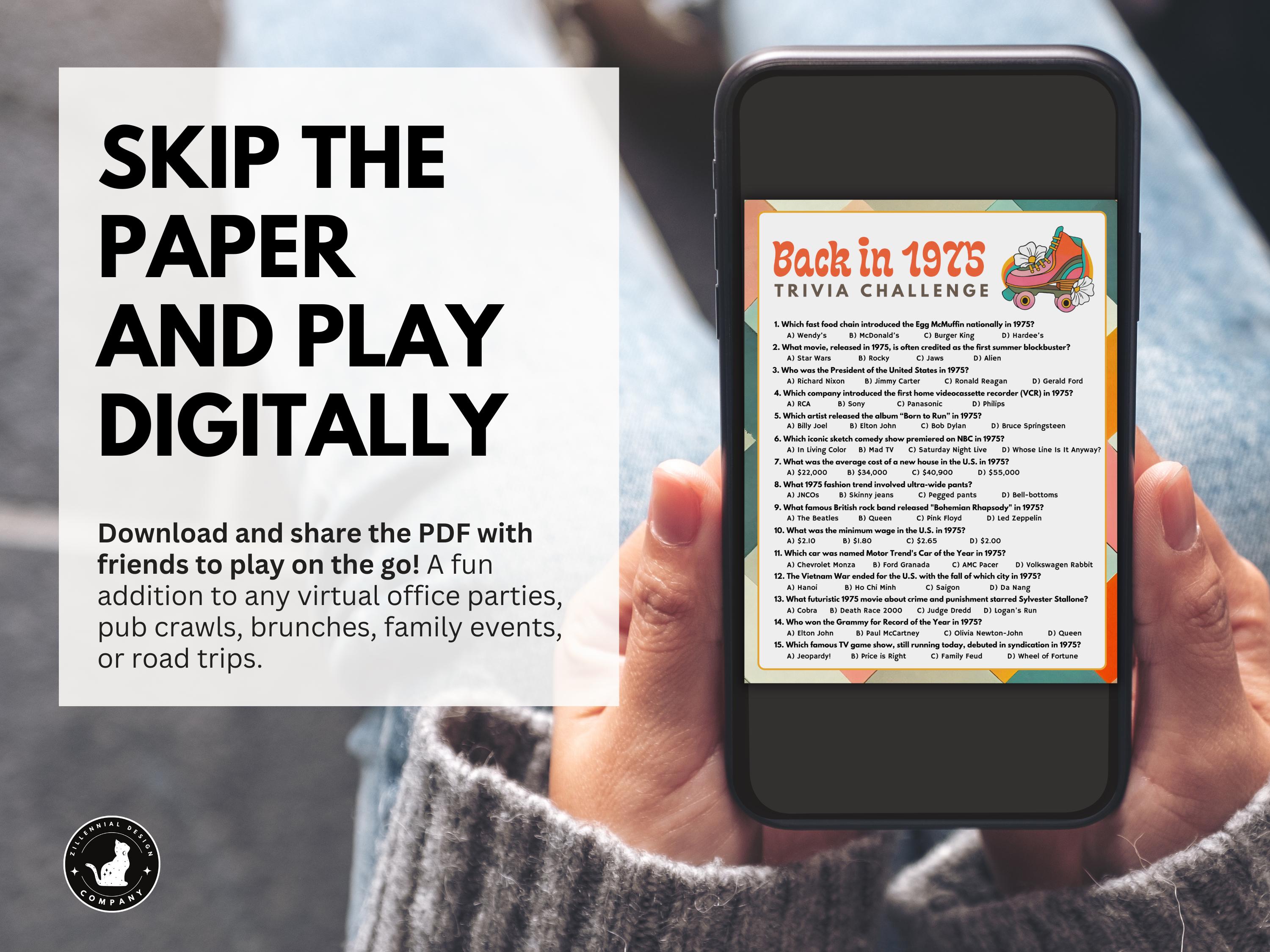 1975 Trivia Game With Answers: Printable Party Activity for Parties ...