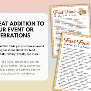 Fast Food Trivia Game With Answers: 15 Printable Questions Parties ...