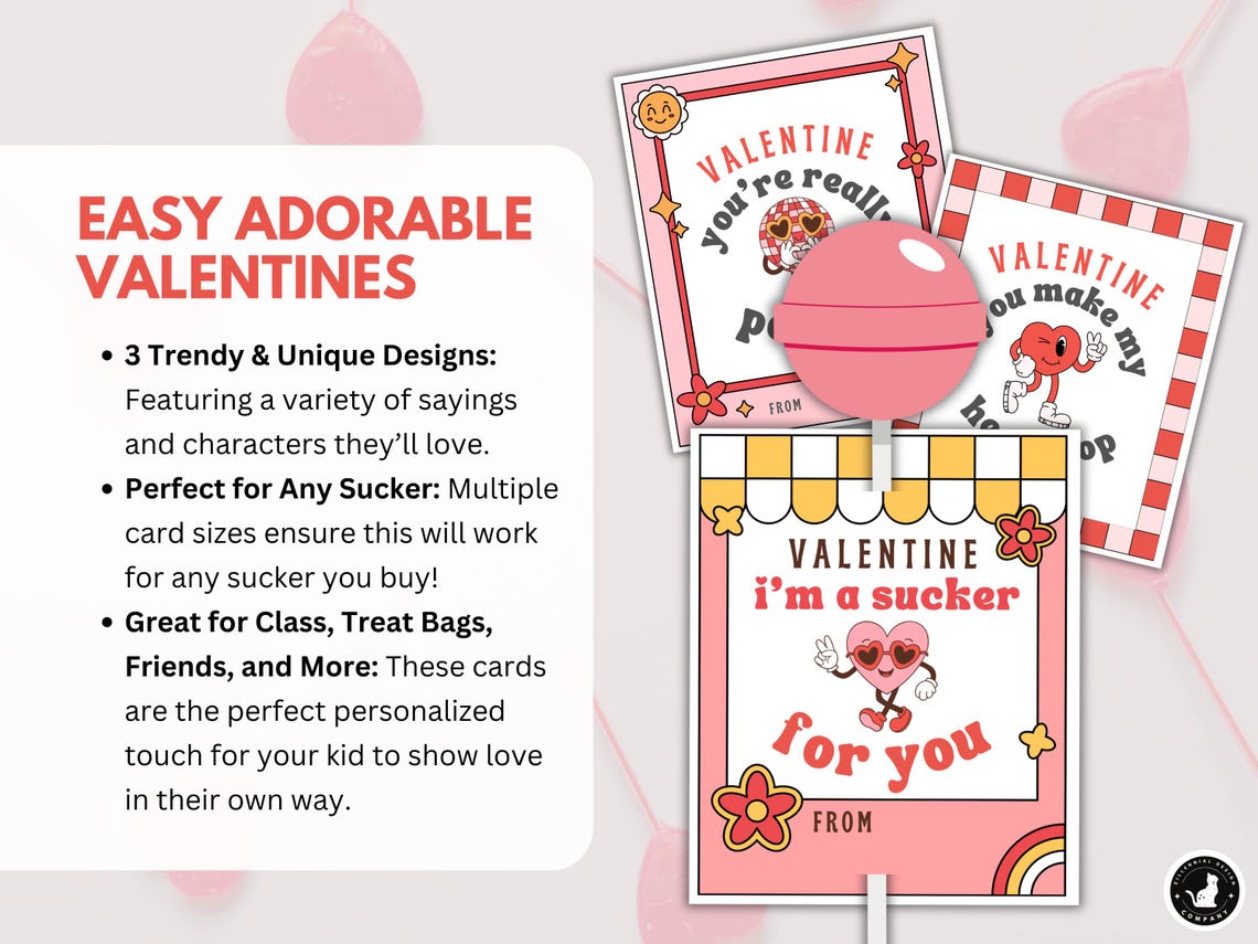 Retro Valentine Lollipop Cards: 'sucker for You' Printable (digital ...