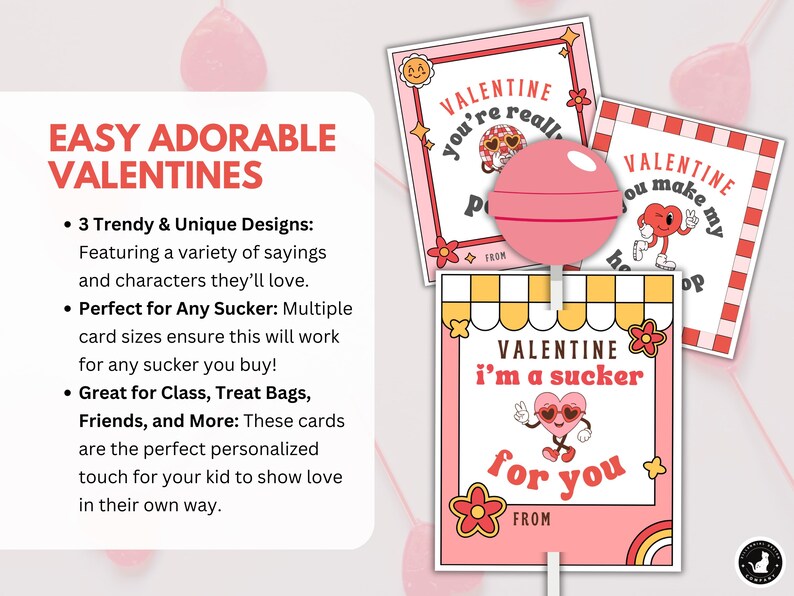 Retro Valentine Lollipop Cards: 'sucker for You' Printable Valentines ...