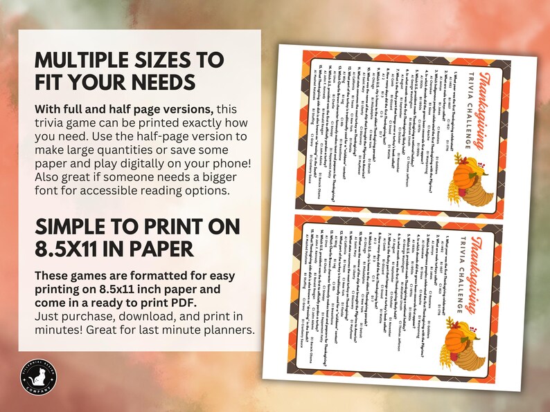 Thanksgiving Trivia Game With Answers: Printable Holiday Trivia for ...