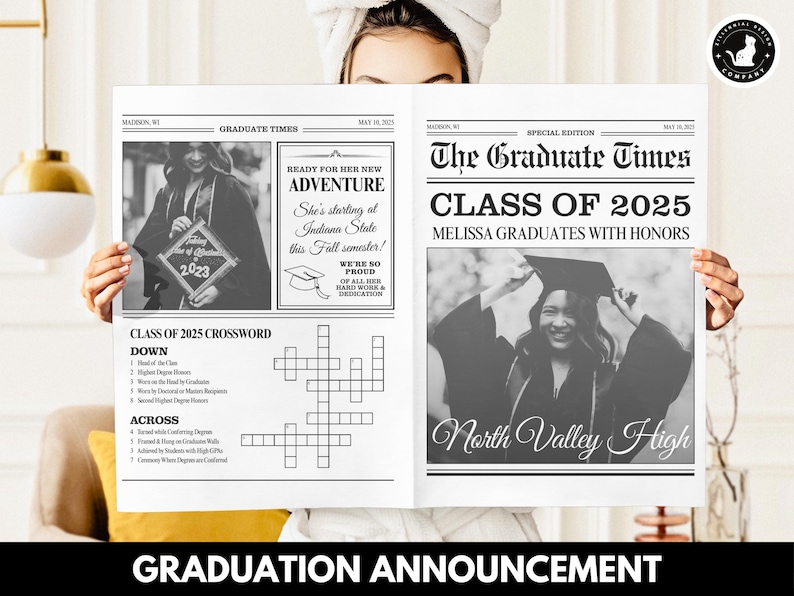 Newspaper Graduation Announcement Canva Template | Custom Grad ...