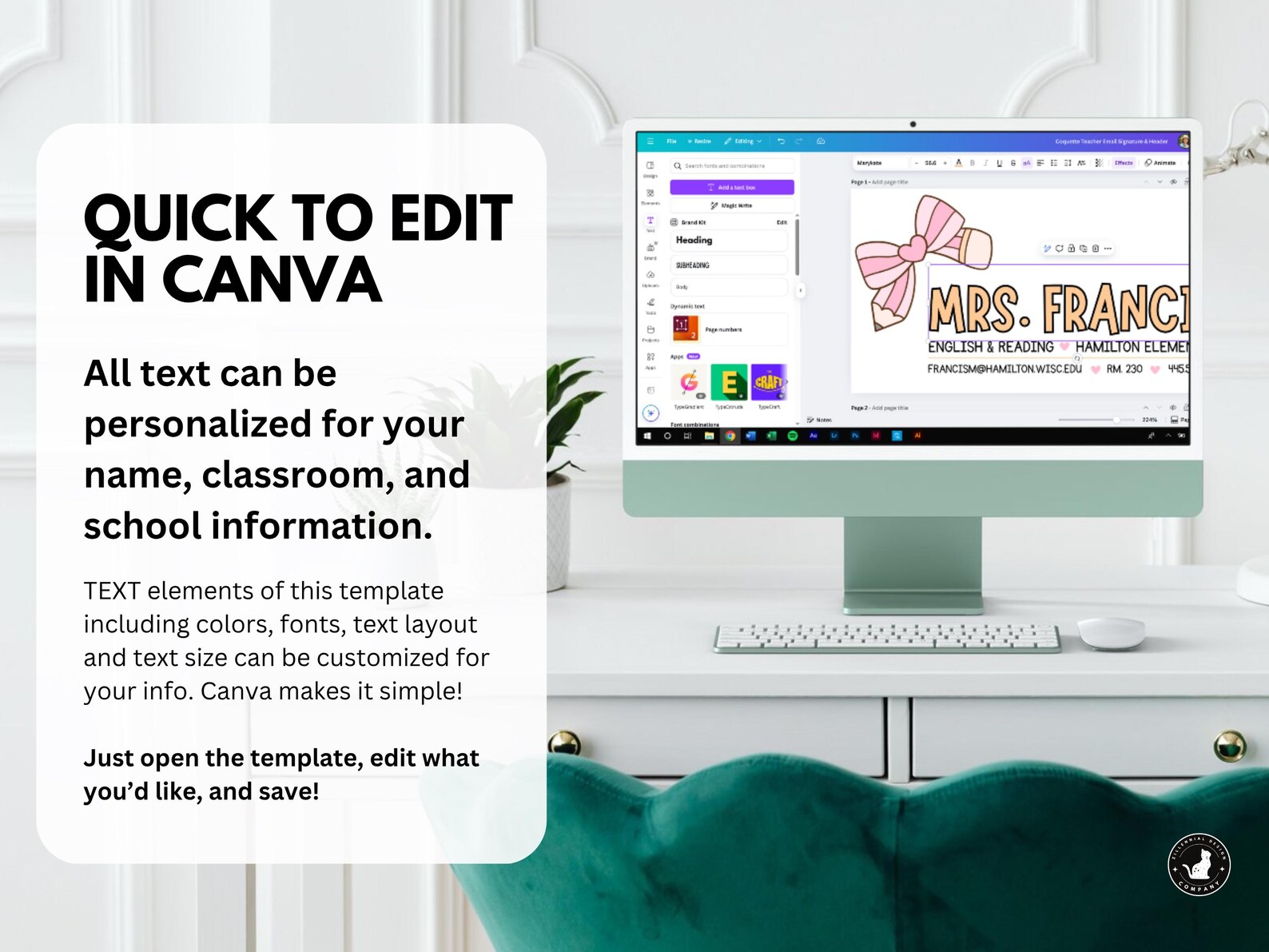 Coquette Bow Teacher Email Signature & Header: Editable Canva Template ...