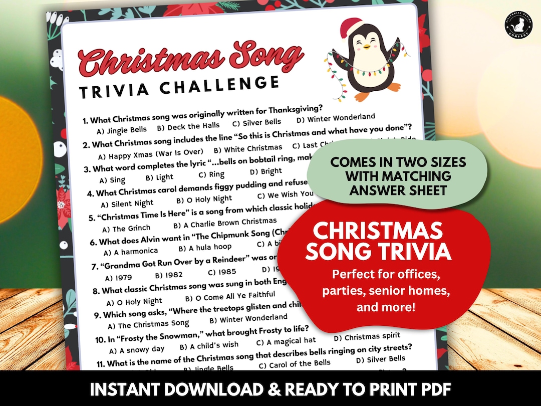 Christmas Song Trivia Game: Printable Holiday Music Quiz (PDF Download ...