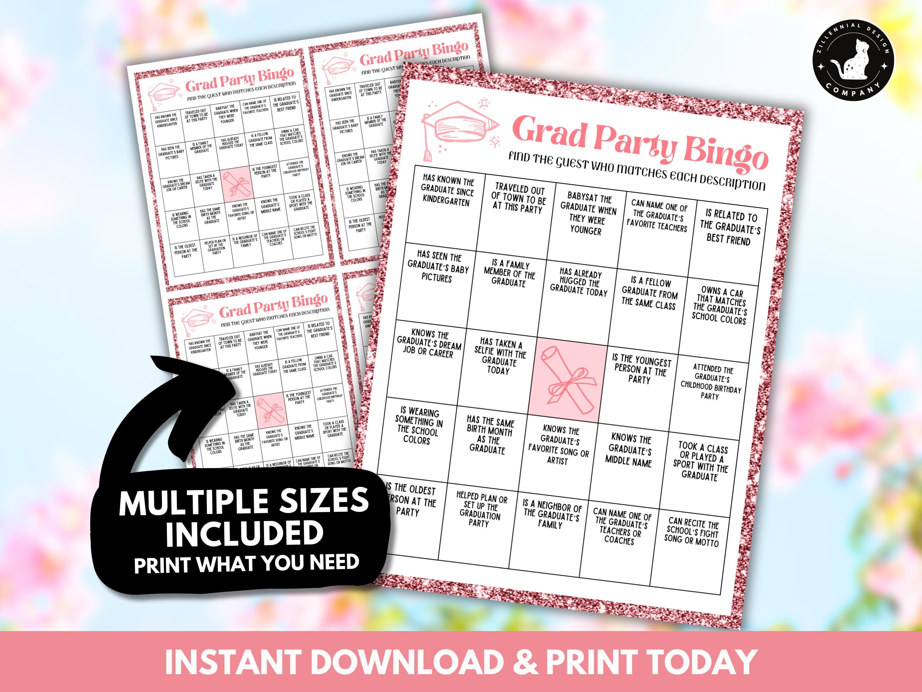 Pink Graduation Bingo Graduation Party Game Bow Theme | Find the Guest ...