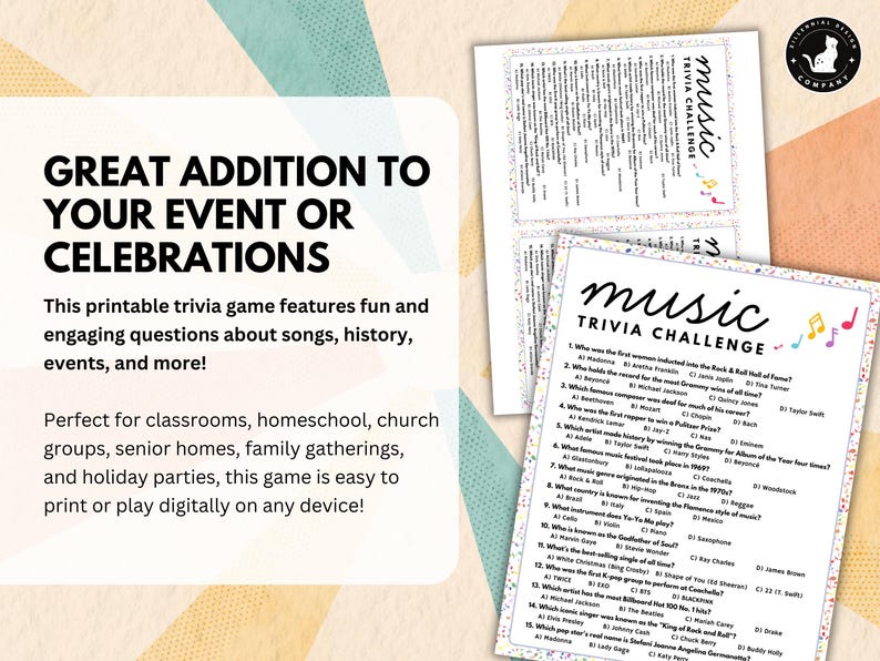 Music Trivia Quiz Game With Answers: 15 Printable Questions & Answers ...