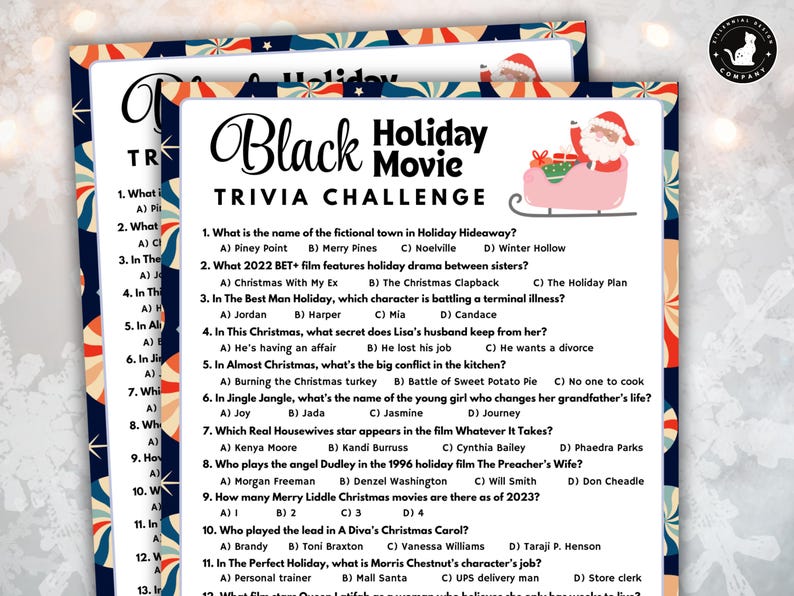 Black Holiday Movie Trivia Game: Printable Christmas Party, Baby ...