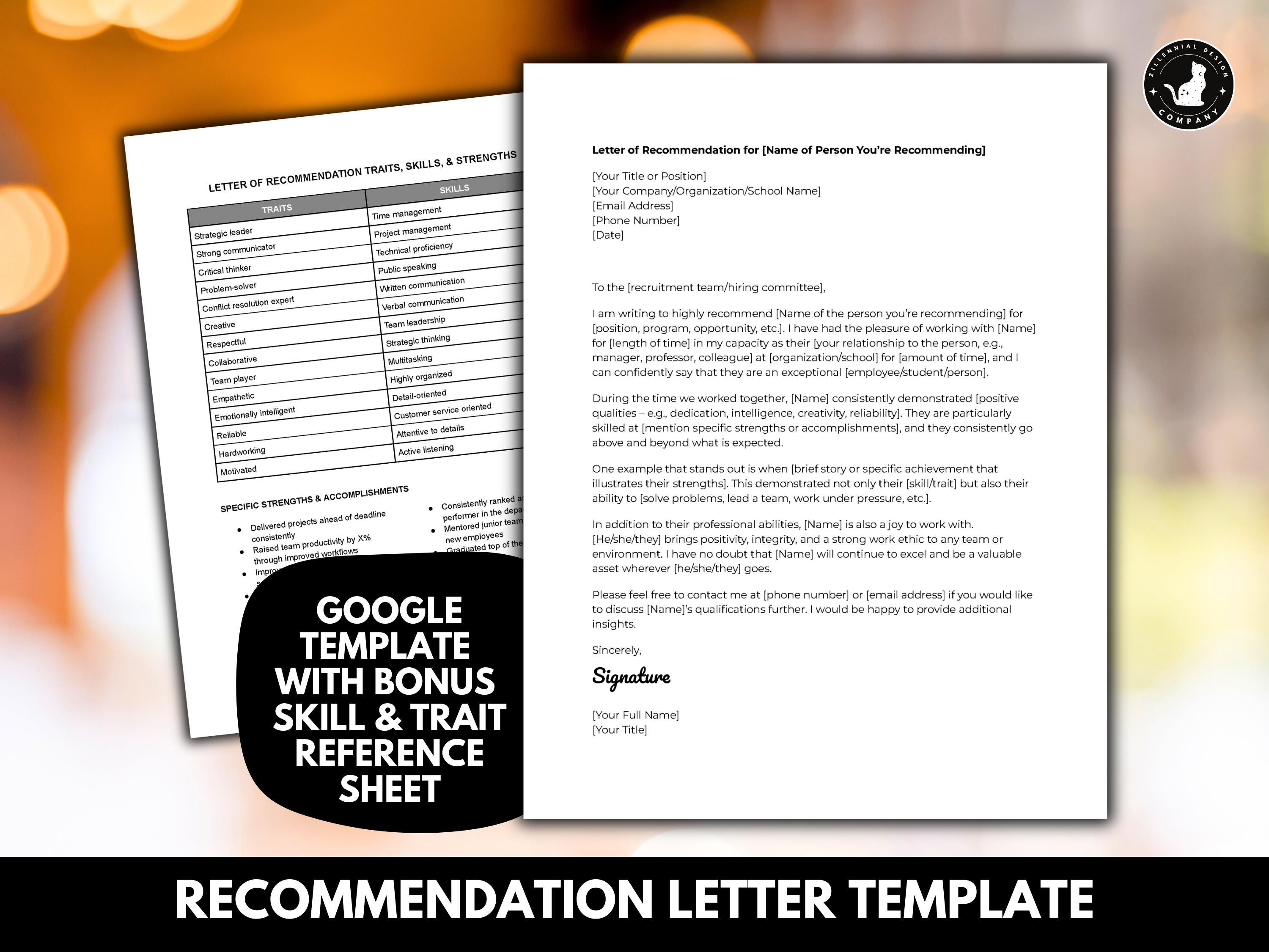 Editable Letter of Recommendation Template: Google Docs Reference ...