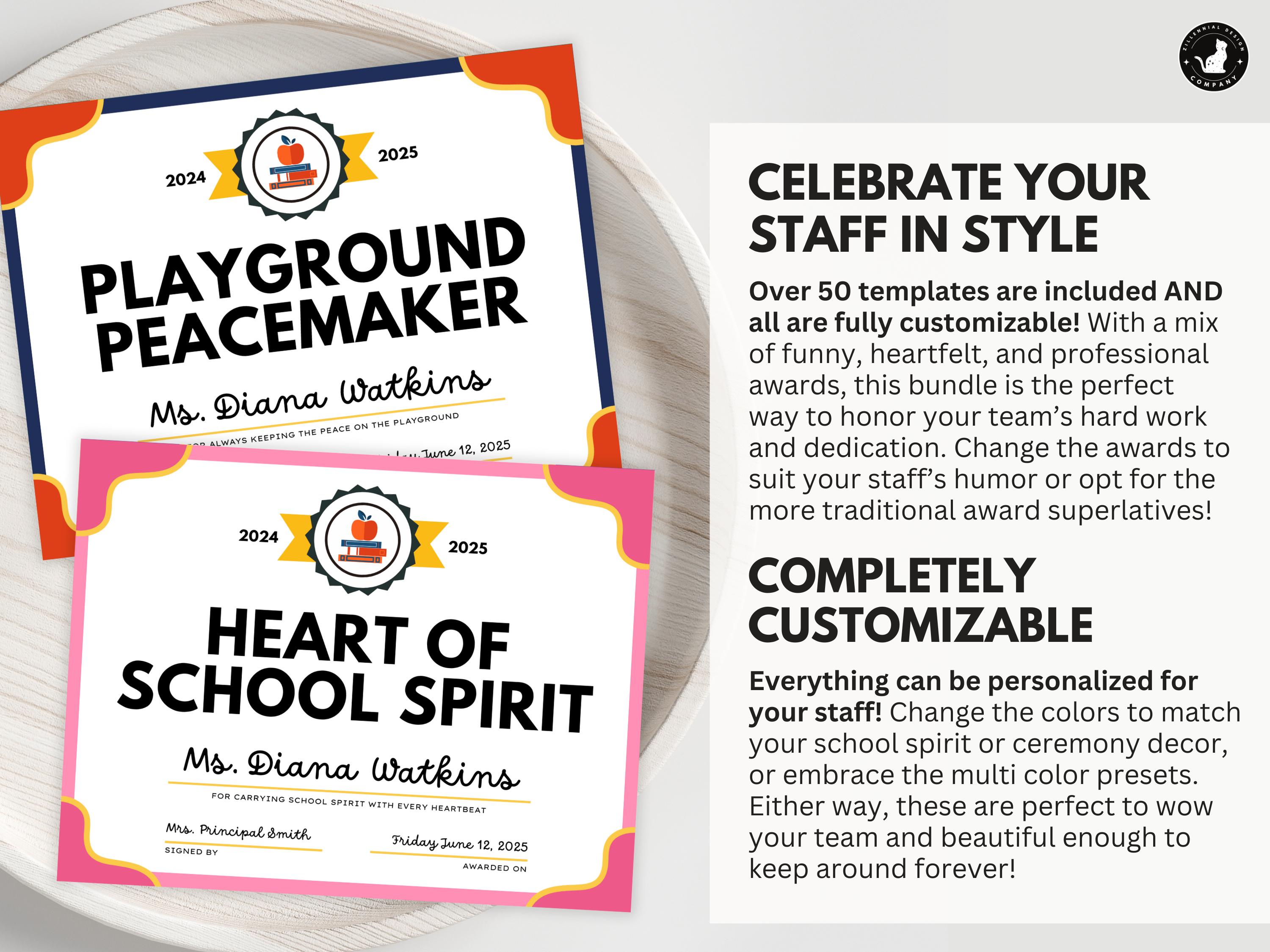 School Staff Awards Printable Canva Template | Fully Customizable Funny ...