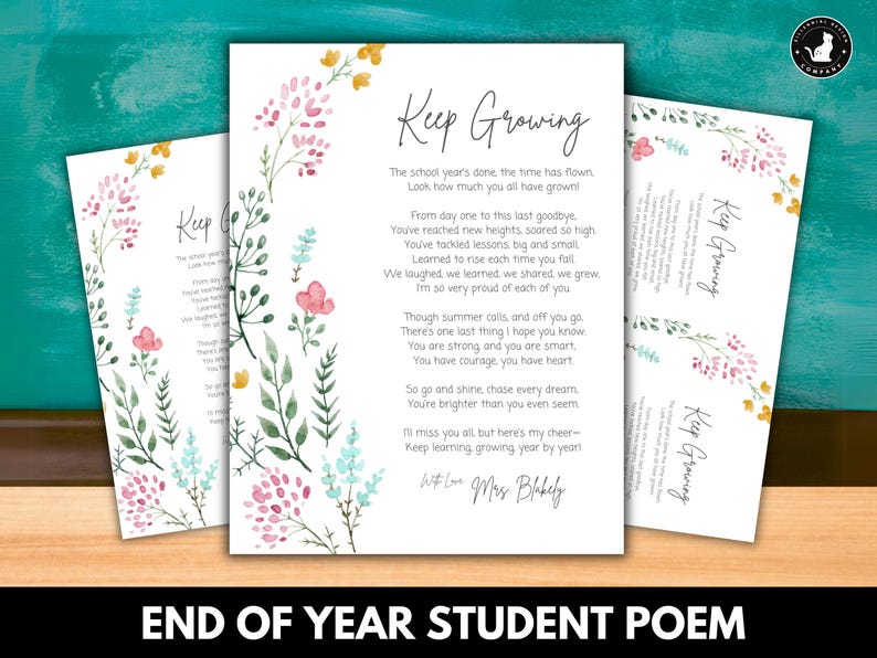 End of Year Poem Teacher Gift Canva Template | Printable End of School ...