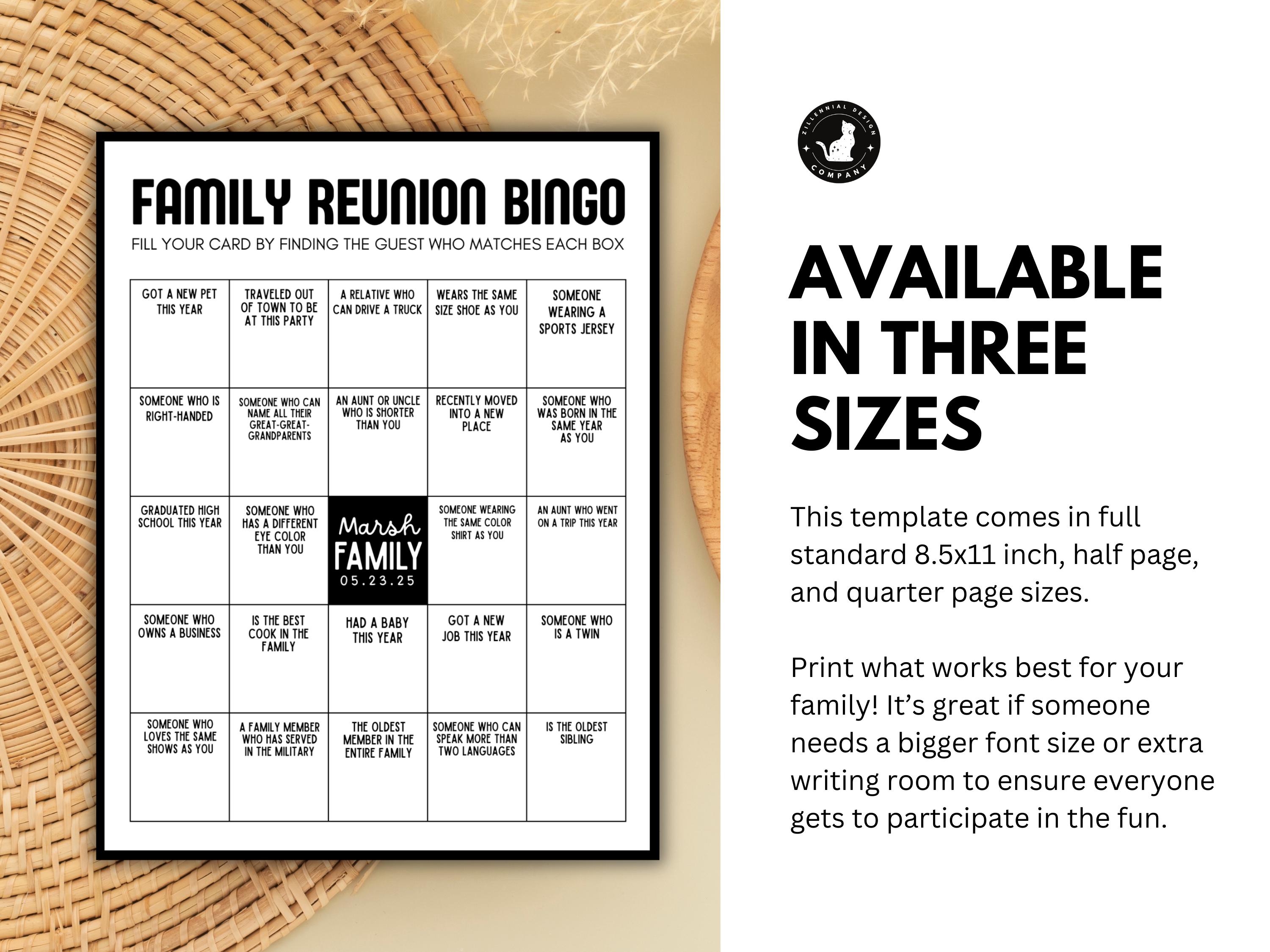 Family Reunion Bingo Game Printable Canva Template | Human Bingo ...