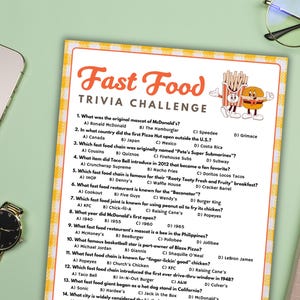 Fast Food Trivia Game With Answers: 15 Printable Questions Parties ...