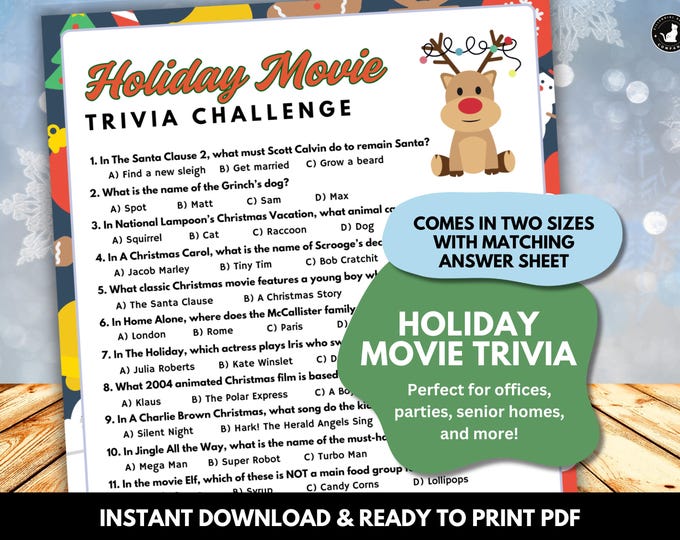 Christmas Movie Trivia Game With Answers: Holiday Party Printable ...