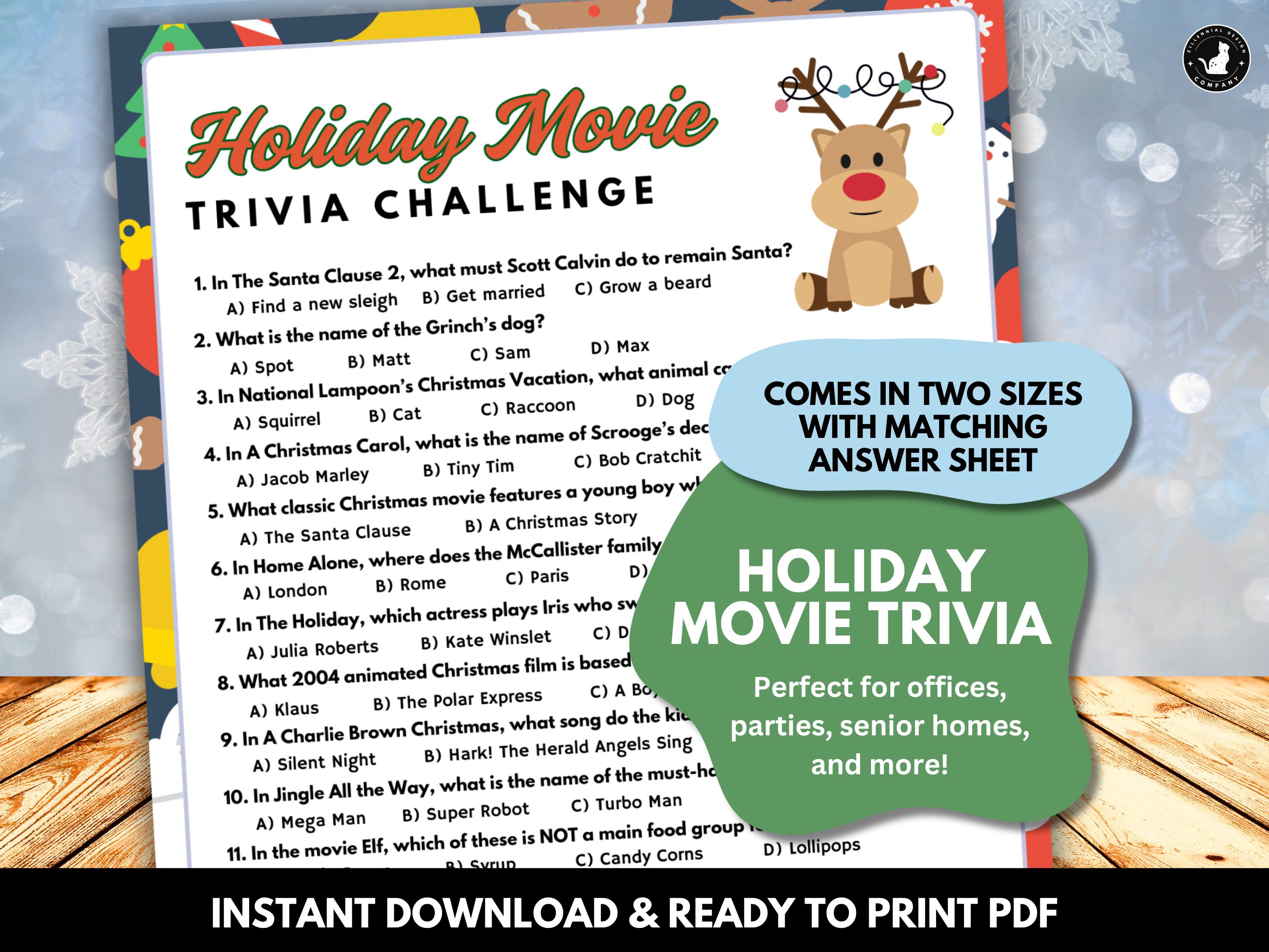 Christmas Movie Trivia Game With Answers: Holiday Party Printable ...