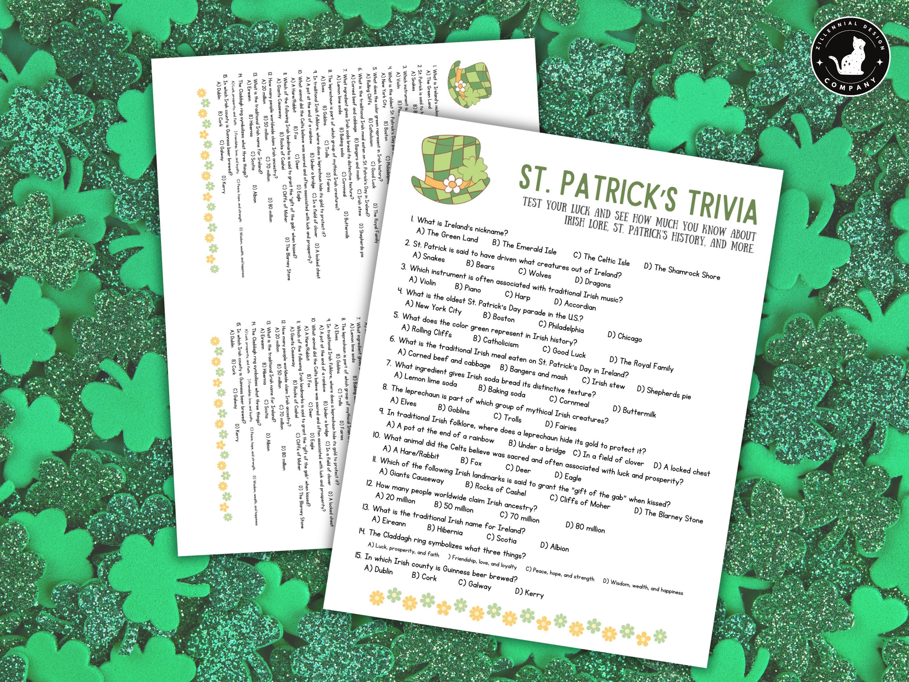 St Patricks Day Trivia Game Printable | Easy Activity St. Paddy Party ...