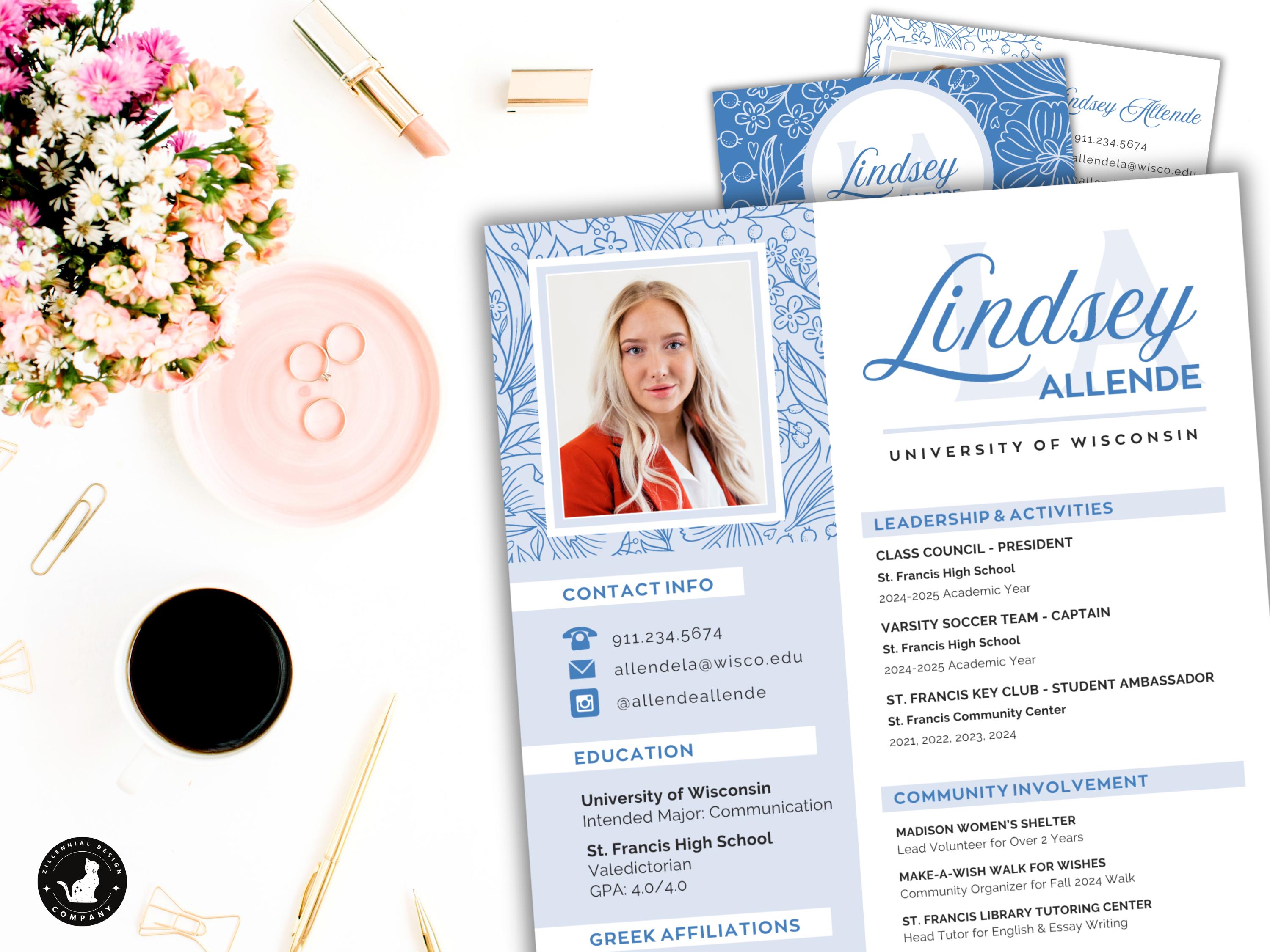 Blue Chinoiserie Sorority Rush Resume Template: Editable Canva Bundle ...