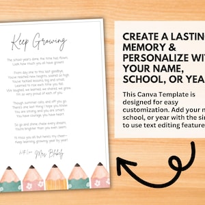 End of Year Poem Teacher Gift Canva Template | Printable End of School ...