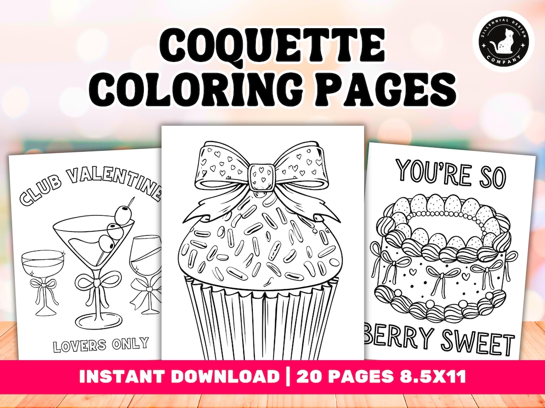 Coquette Valentine's Day Coloring Pages: 20 Printable Designs (digital ...
