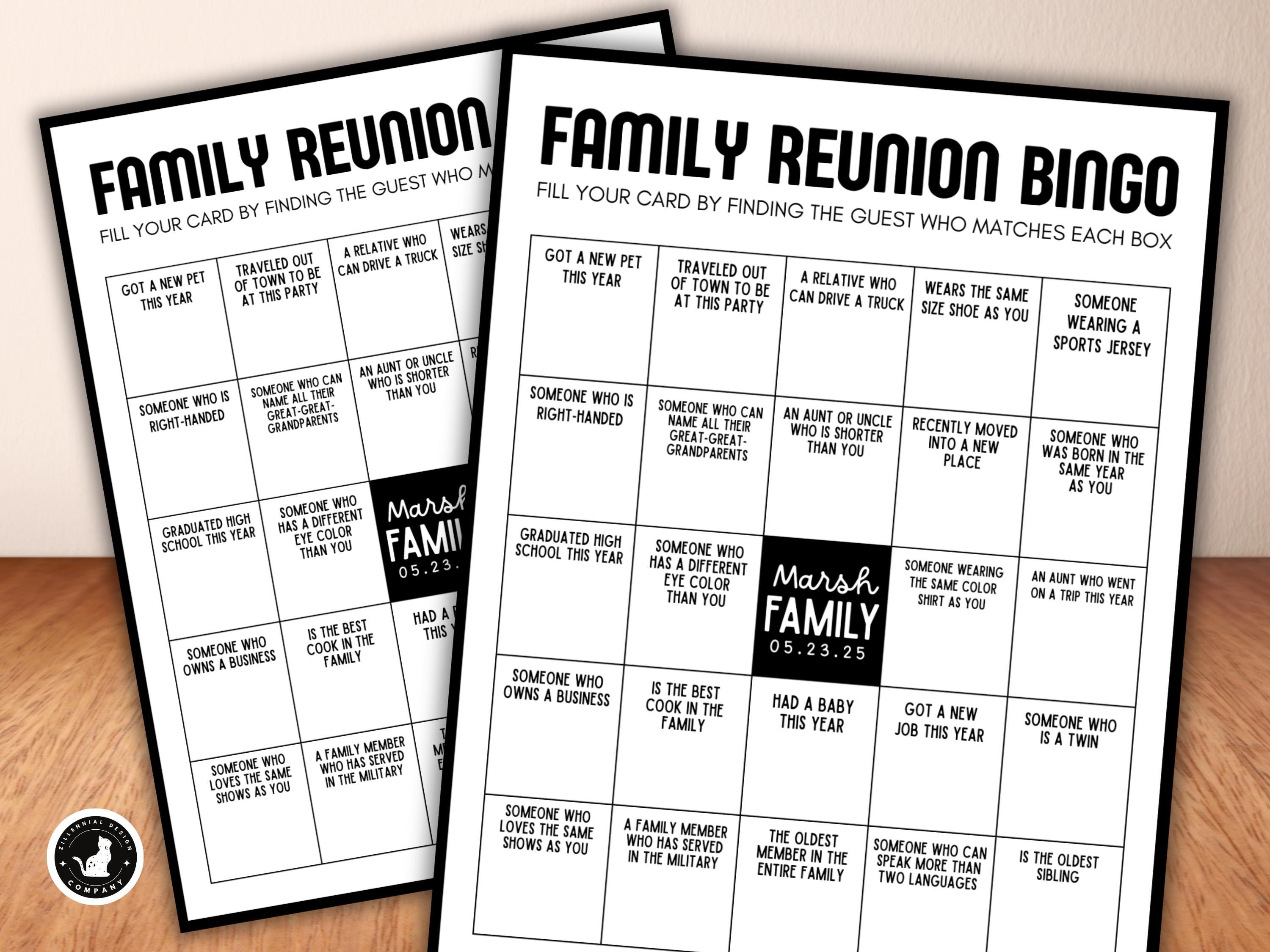 Family Reunion Bingo Game Printable Canva Template | Custom Find the ...