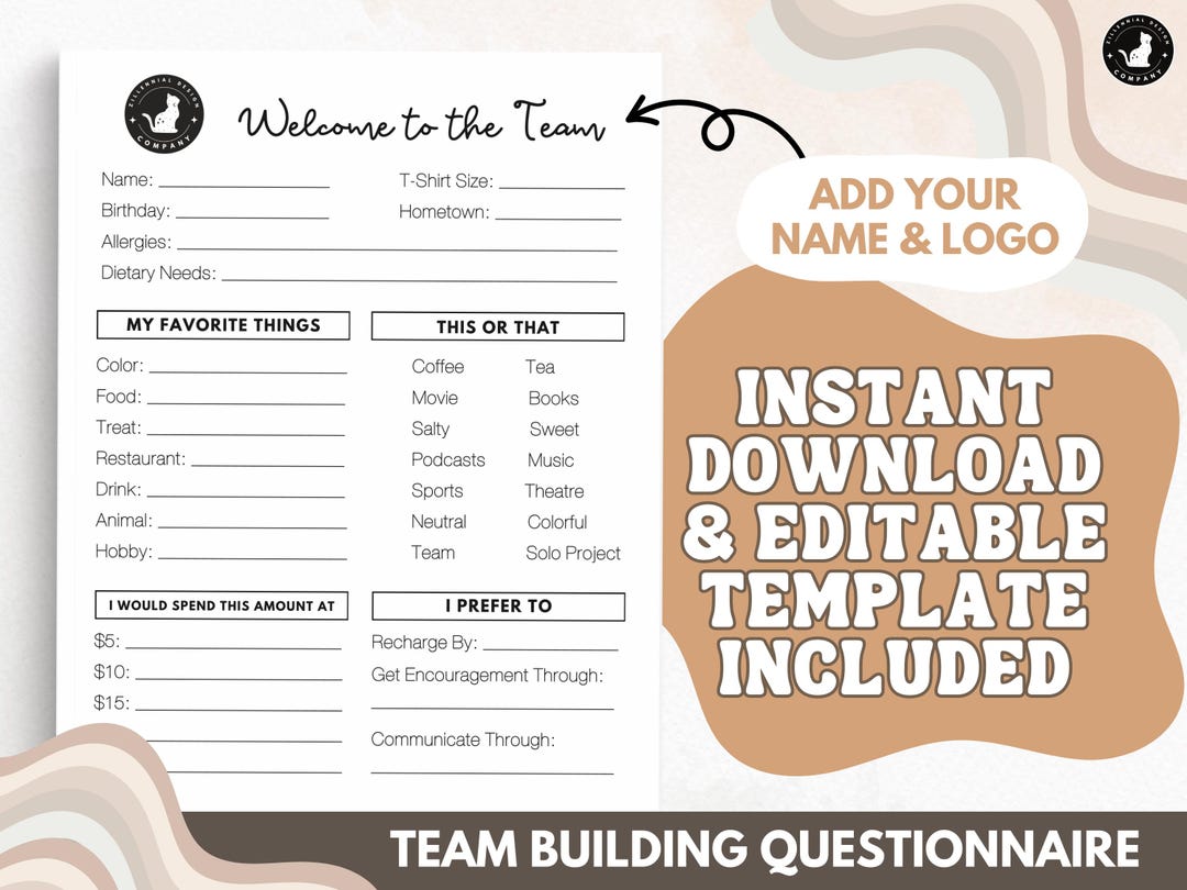 Team Building Get to Know Me Questionnaire Printable | Coworker ...