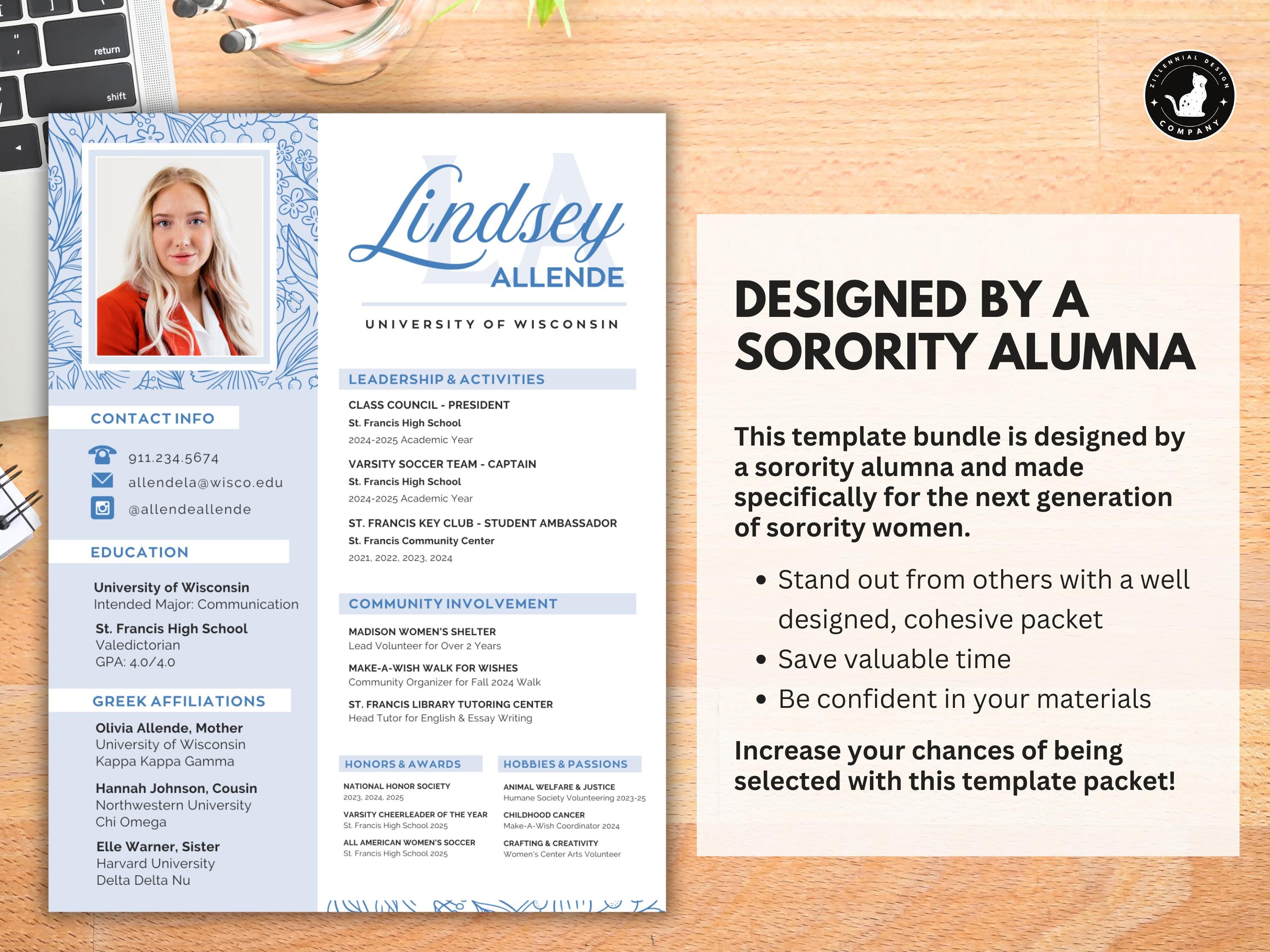 Blue Chinoiserie Sorority Rush Resume Template: Editable Canva Bundle ...