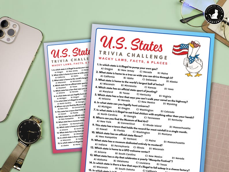 Printable Weird U.S. States Trivia Questions Game | State Laws History ...