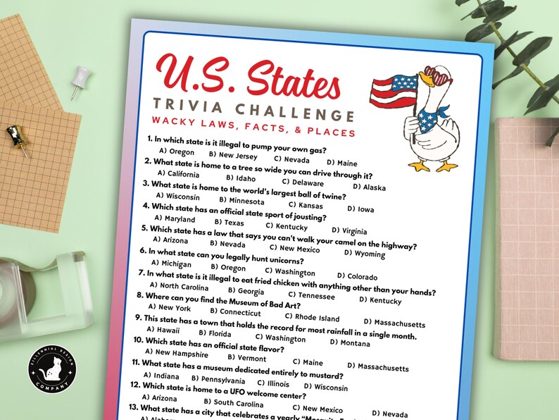 Printable Weird U.S. States Trivia Questions Game | State Laws History ...