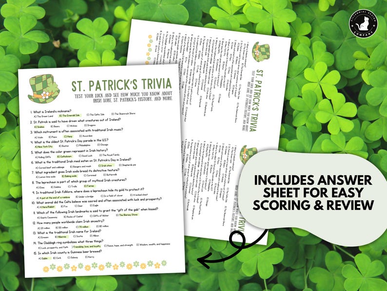 St Patricks Day Trivia Game Printable | Easy Activity St. Paddy Party ...