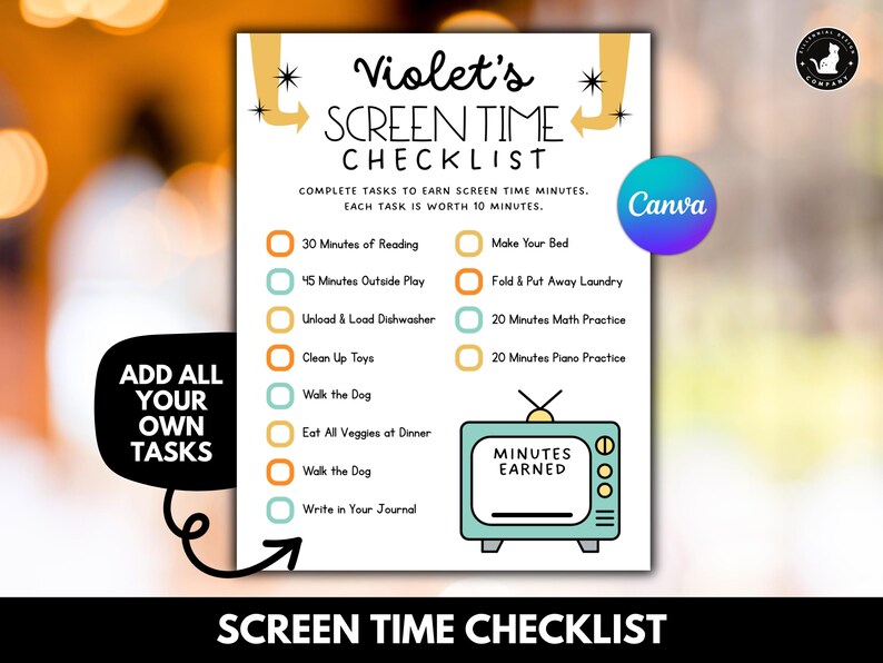 Summer Screen Time Checklist for Kids Editable Canva Template | Screen ...