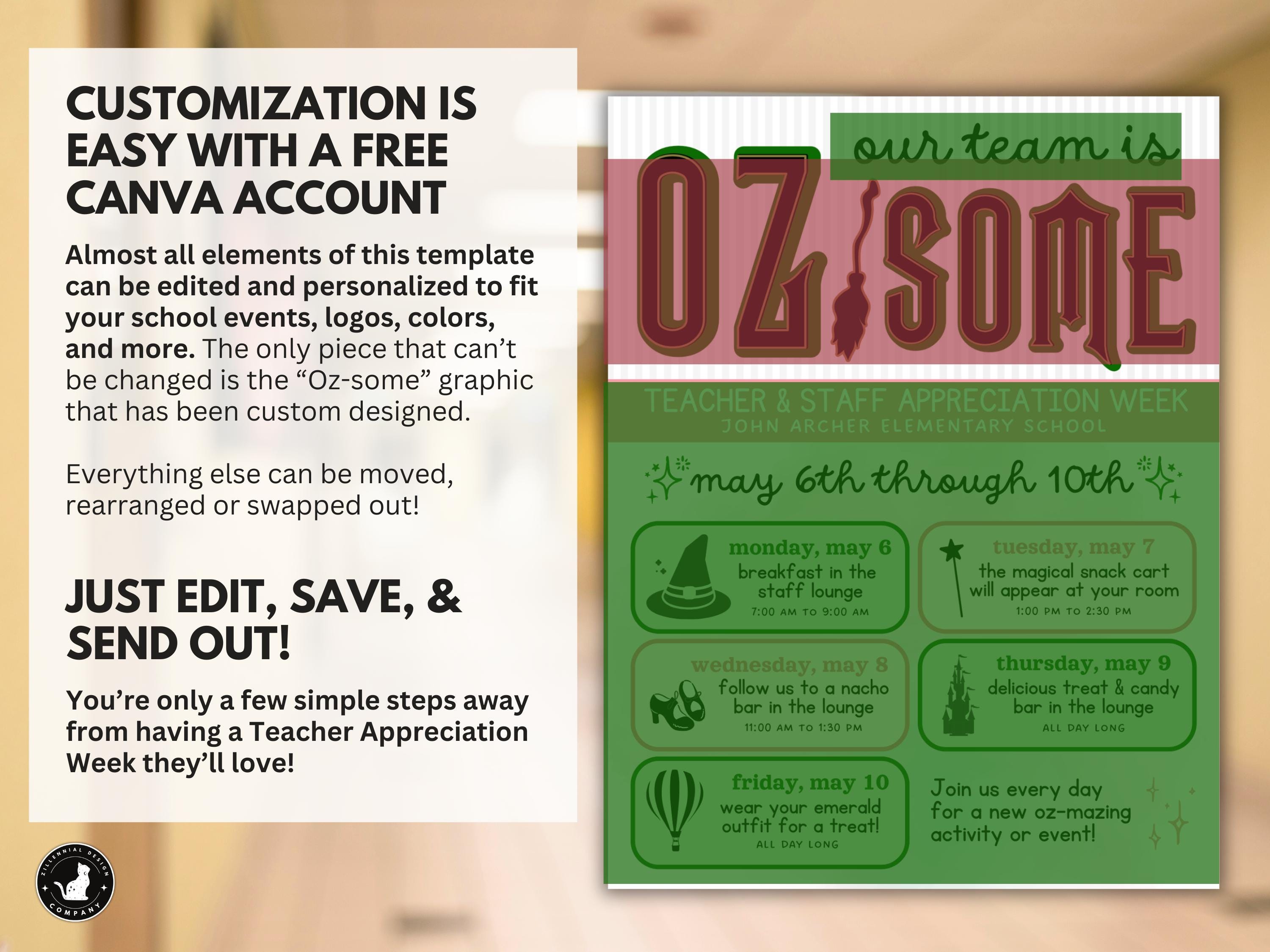 Wizard of Oz Teacher Appreciation Flyer & Gift Tags (canva Template) - Etsy