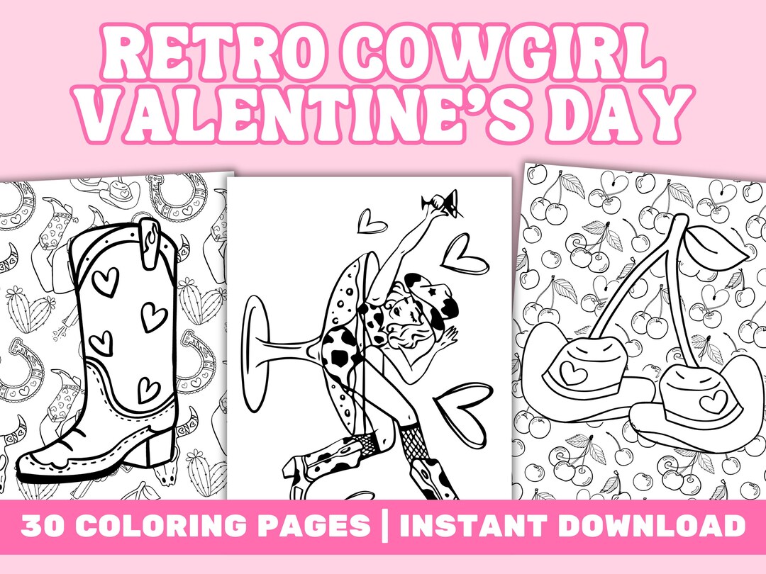 Retro Cowgirl Valentine's Day Coloring Book: 30-page Printable (PDF) - Etsy