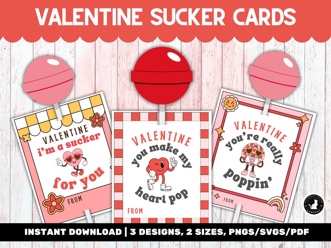 Retro Valentine Lollipop Cards: 'sucker for You' Printable Valentines ...