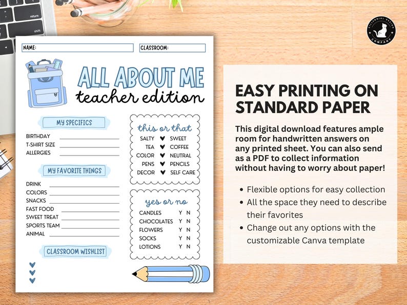 Teacher Appreciation Questionnaire Survey Favorite Things List ...